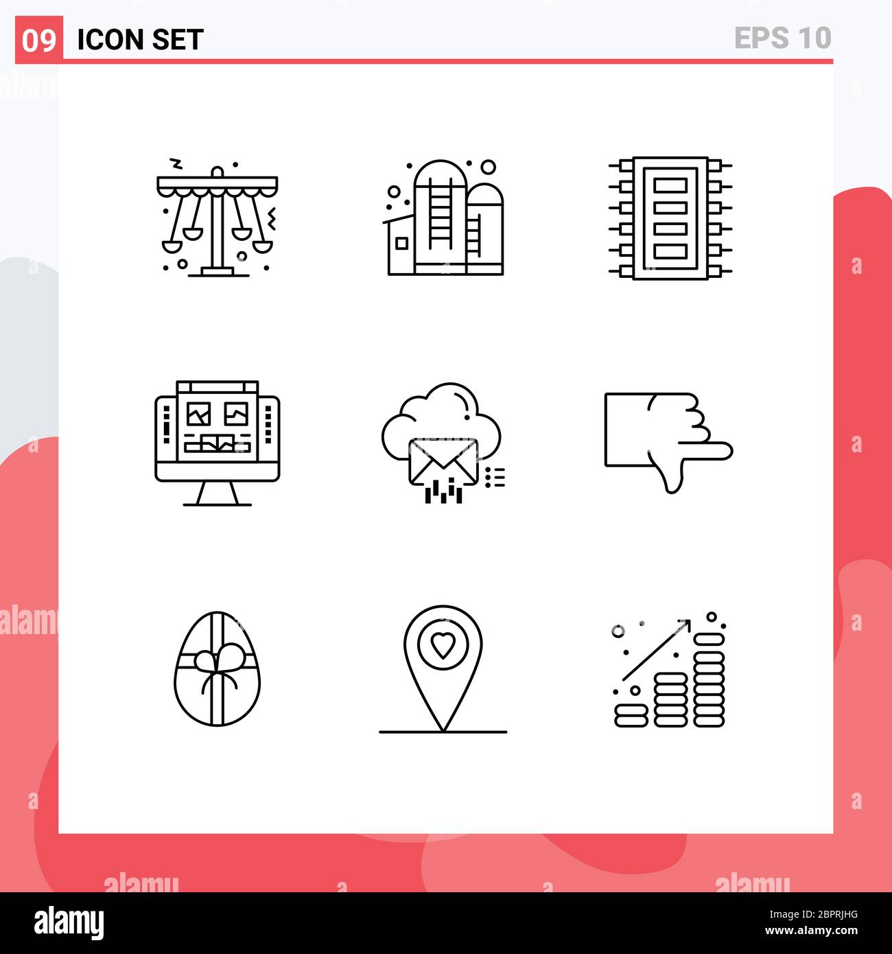 Outline Pack of 9 Universal Symbols of screen, computer, silo, gallery ...