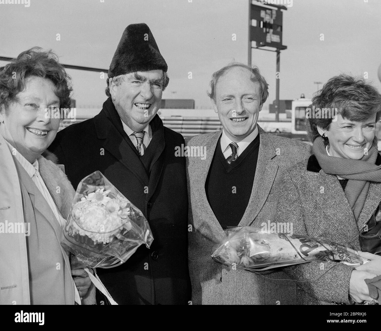 Labour leader Neil Kinnock with wife Glenys deputy leader Denis Healey ...