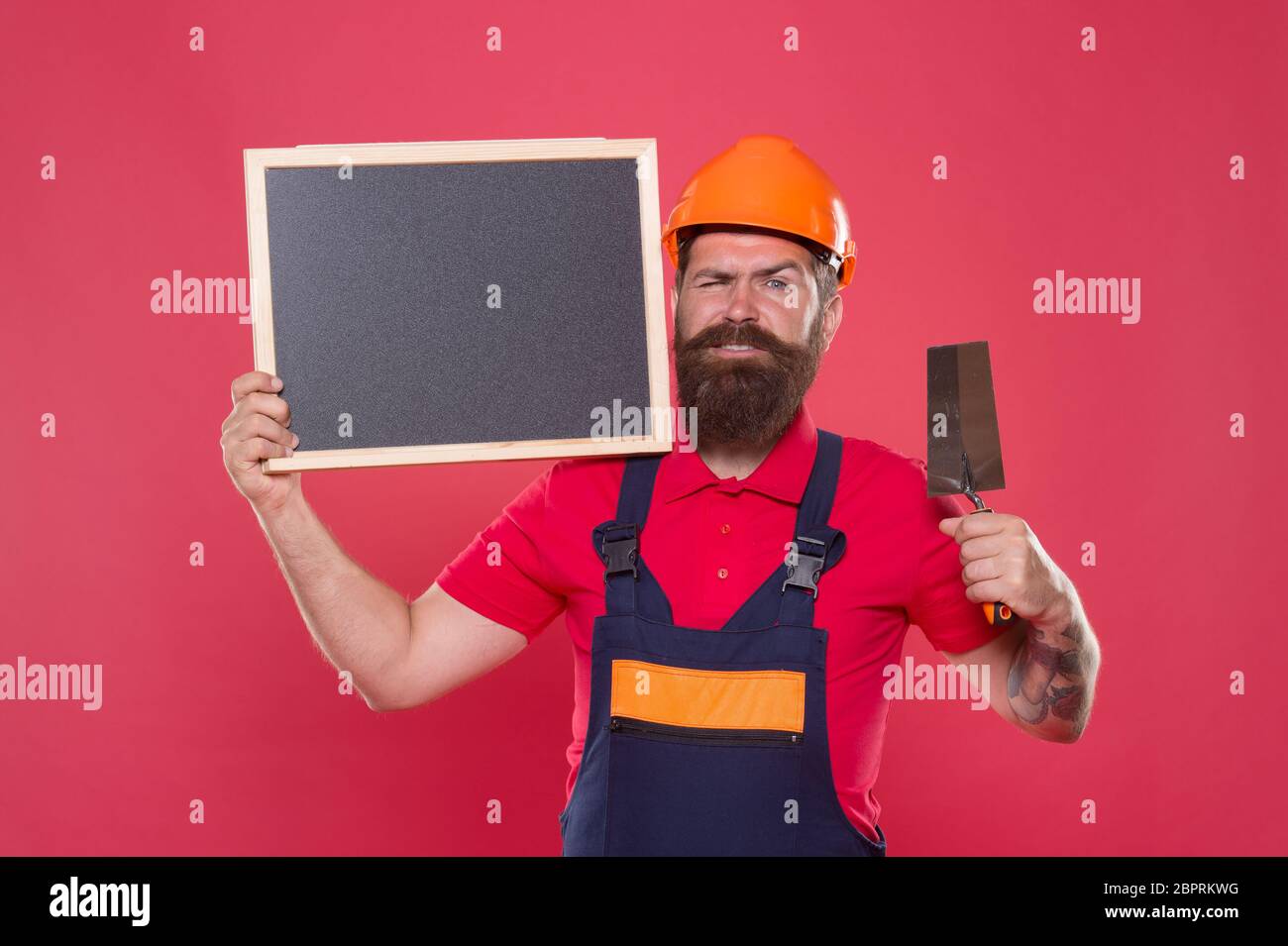 Dreams come true. Skillful plasterer. Successful renovation. Bearded ...