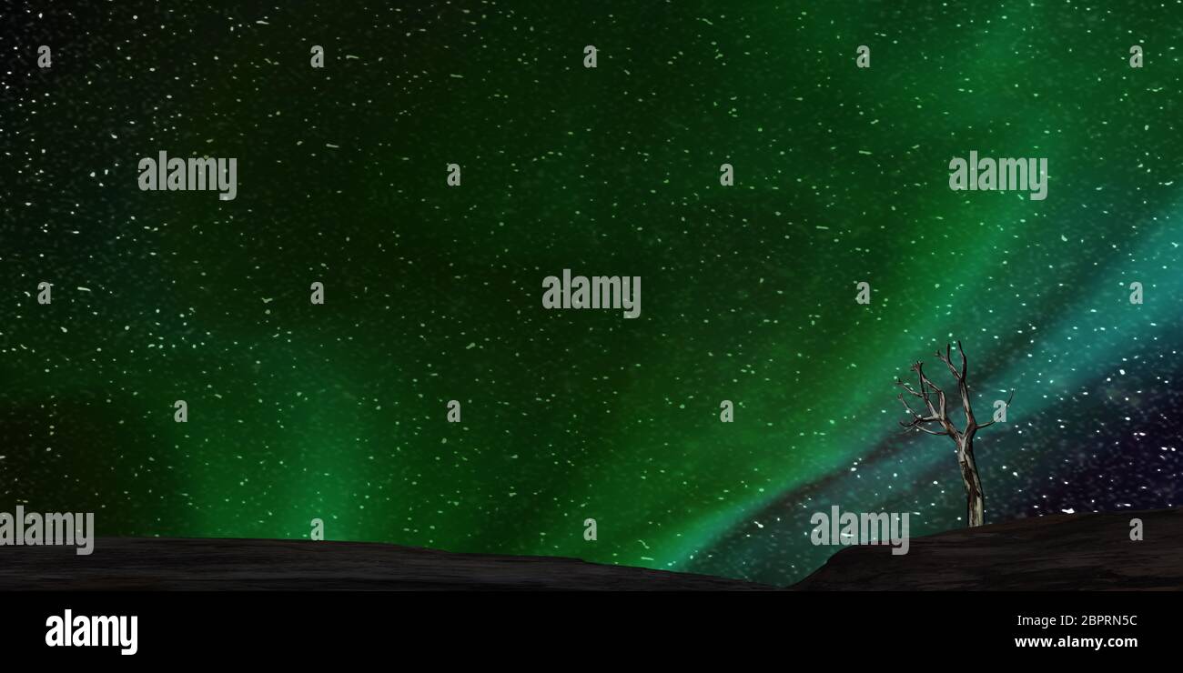 The 3d rendering of nice aurora with clear start behind it Stock Photo ...