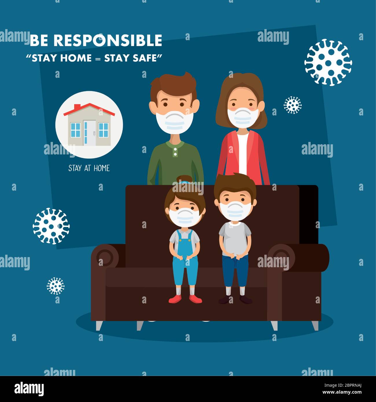 stay at home campaign with parents and children Stock Vector Image ...