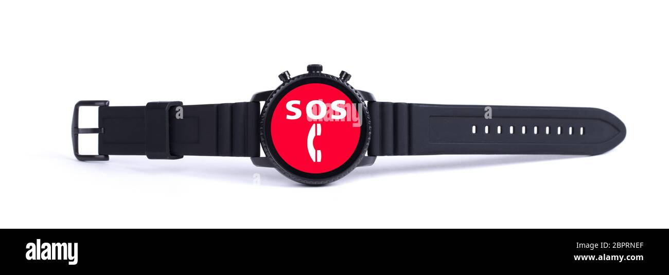 Black smartwatch isolated on a white background, SOS Stock Photo - Alamy