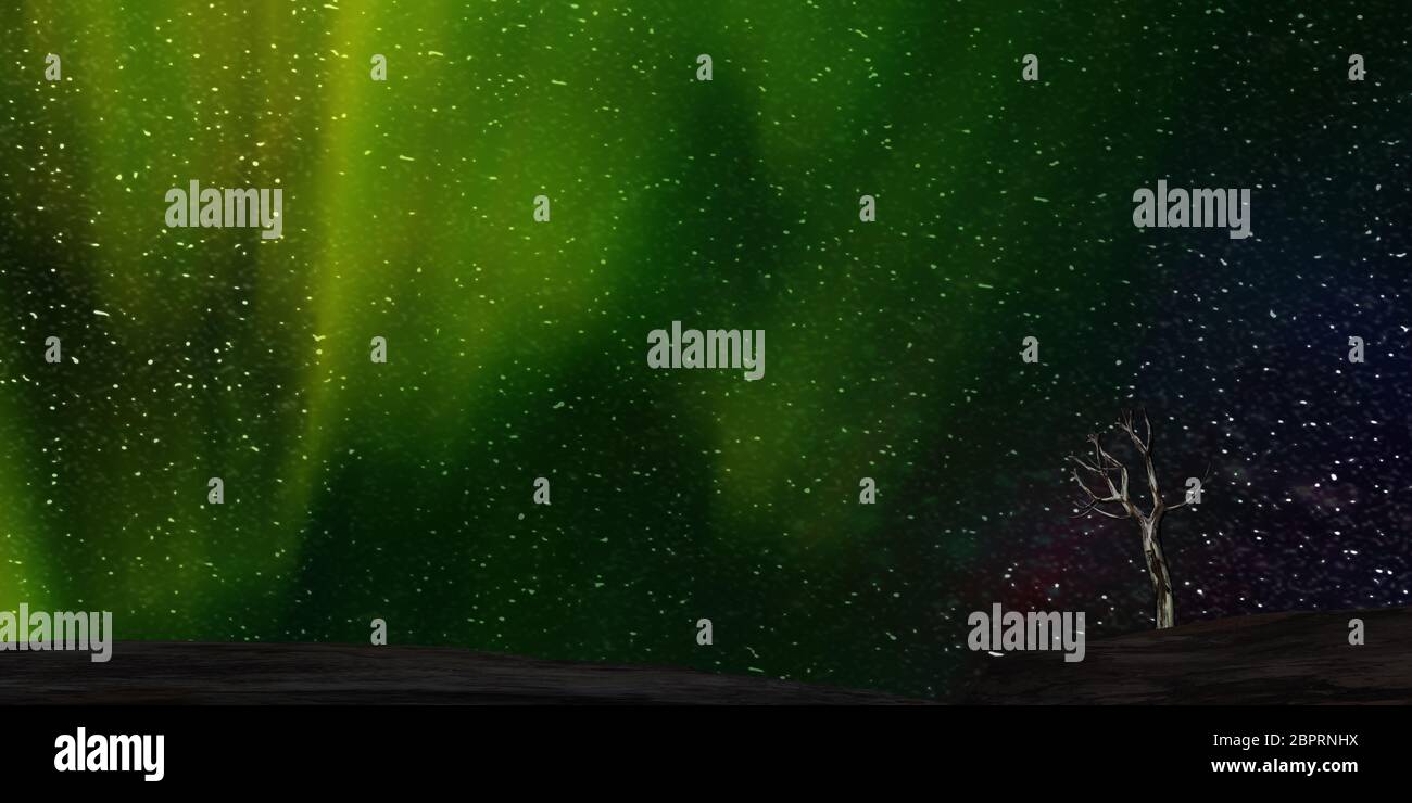 The 3d rendering of nice aurora with clear start behind it Stock Photo ...