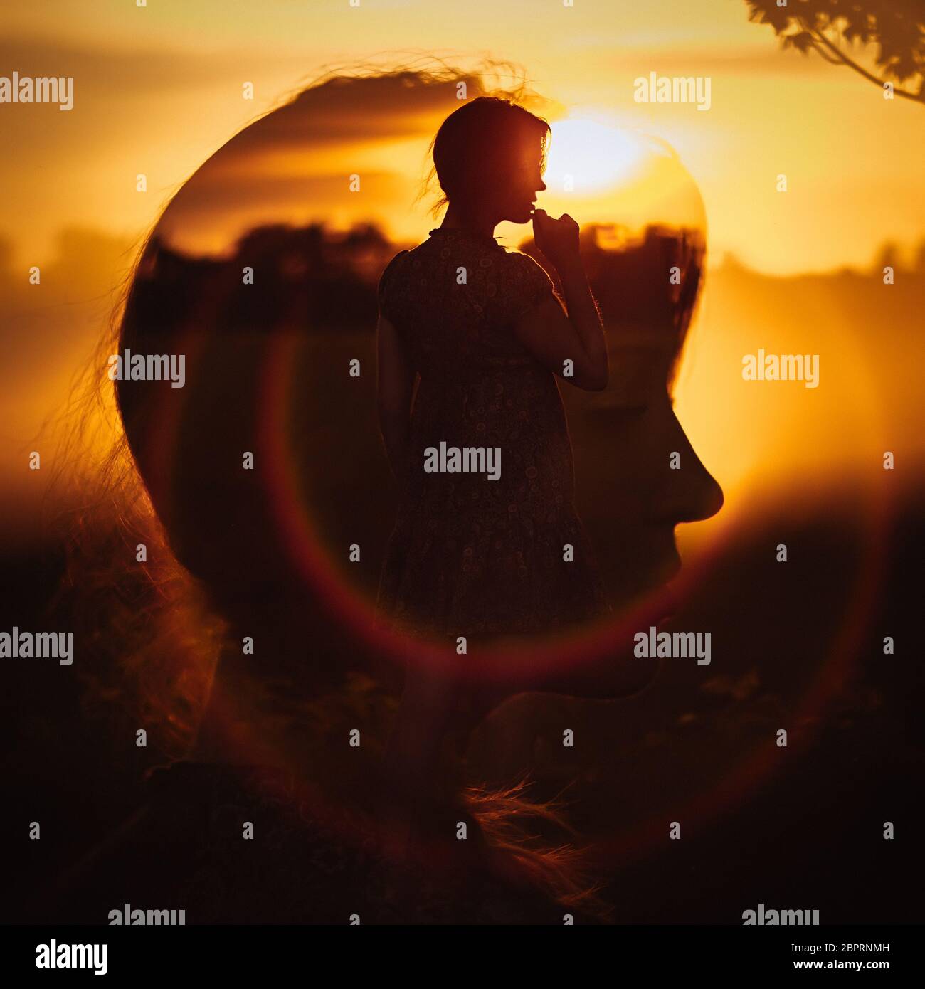 Female portrait silhouette with sunset hi-res stock photography and ...