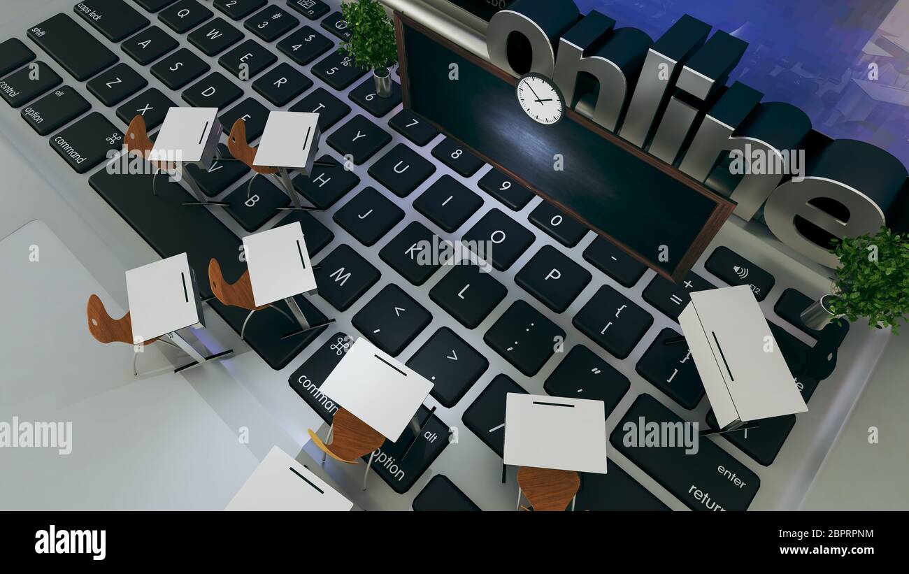 online education, classroom with modern chair and desk on computer ...