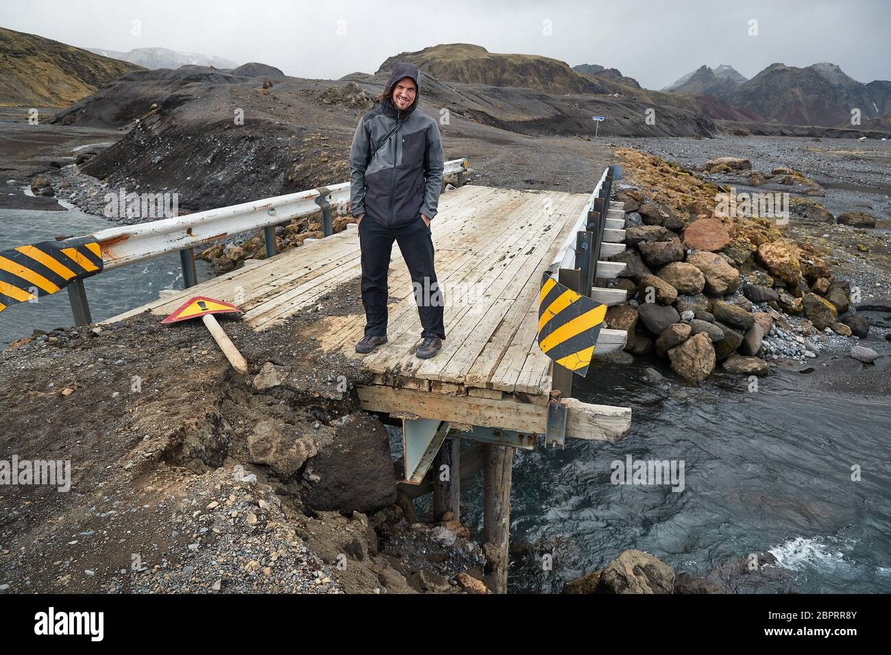 Damaged bridge on a countryside road in Iceland, collapsed road Stock ...