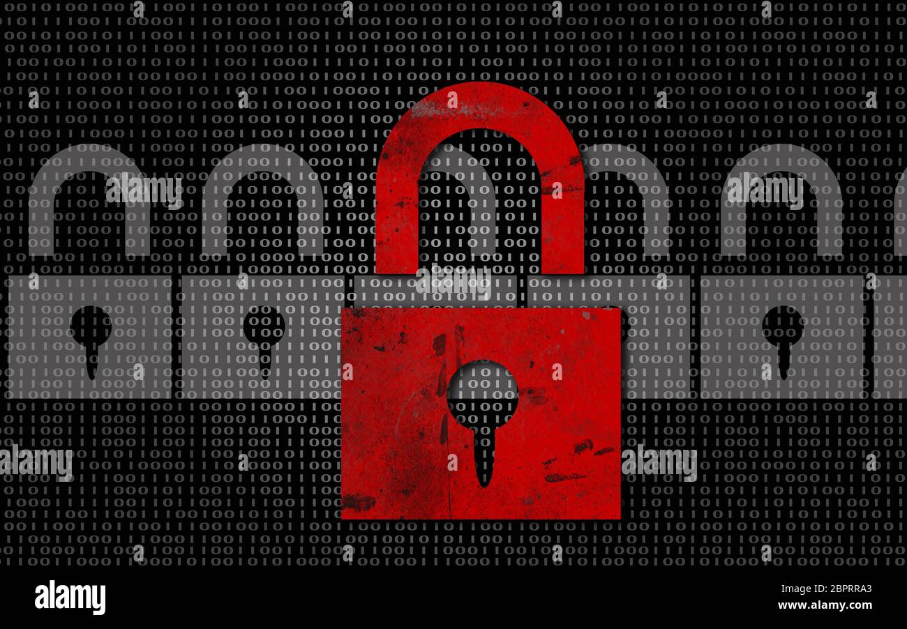 Lock on digital binary code background, 3D rendering Stock Photo - Alamy