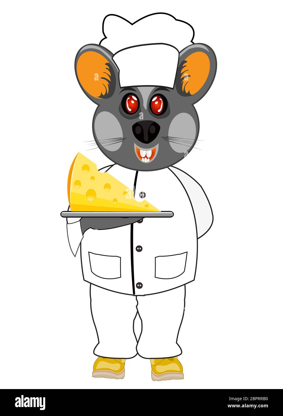 Cartoon mouse cook with piece of the cheese on plate Stock Photo - Alamy