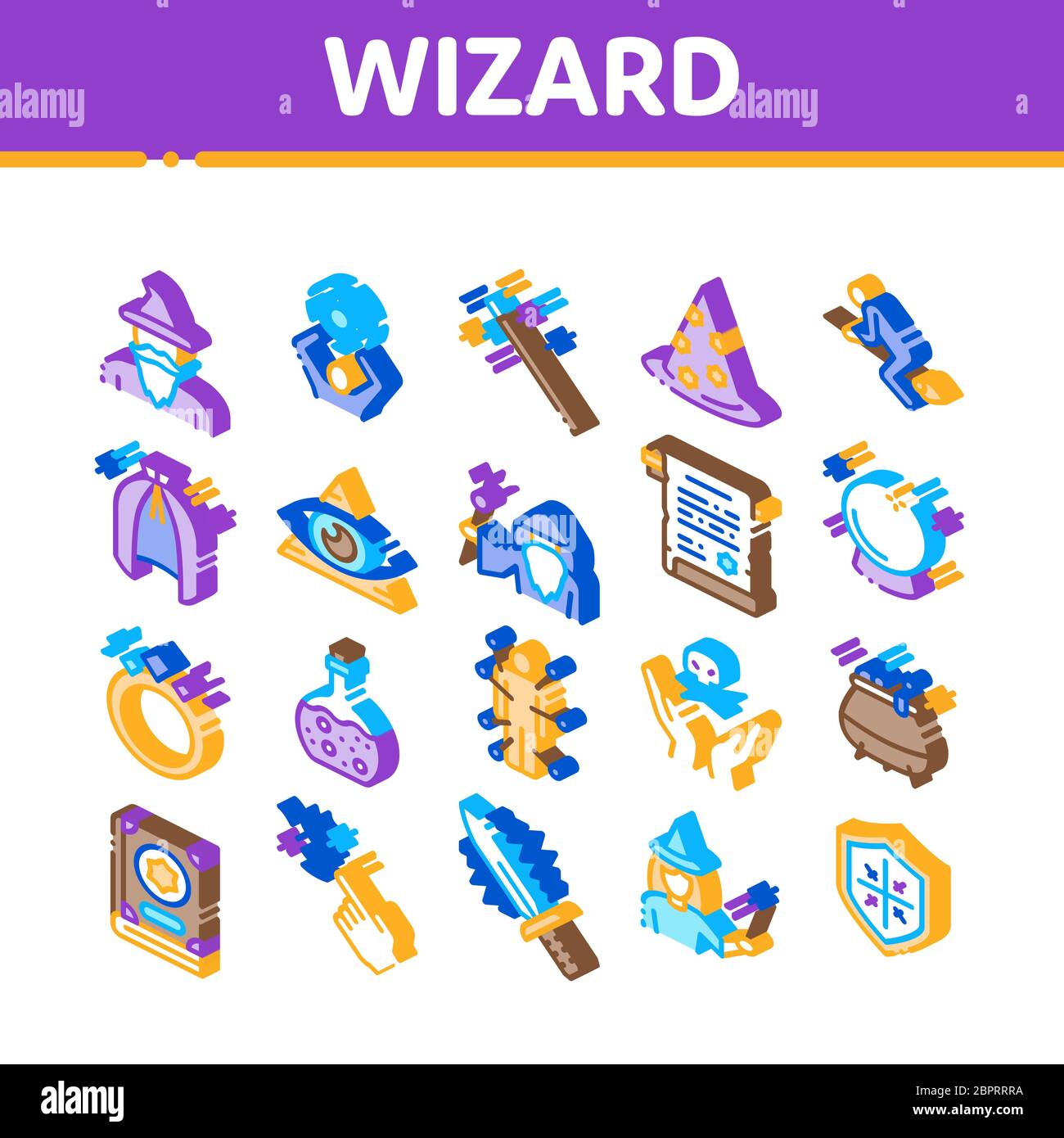 Wizard Magic Equipment Isometric Icons Set Vector Stock Vector Image ...