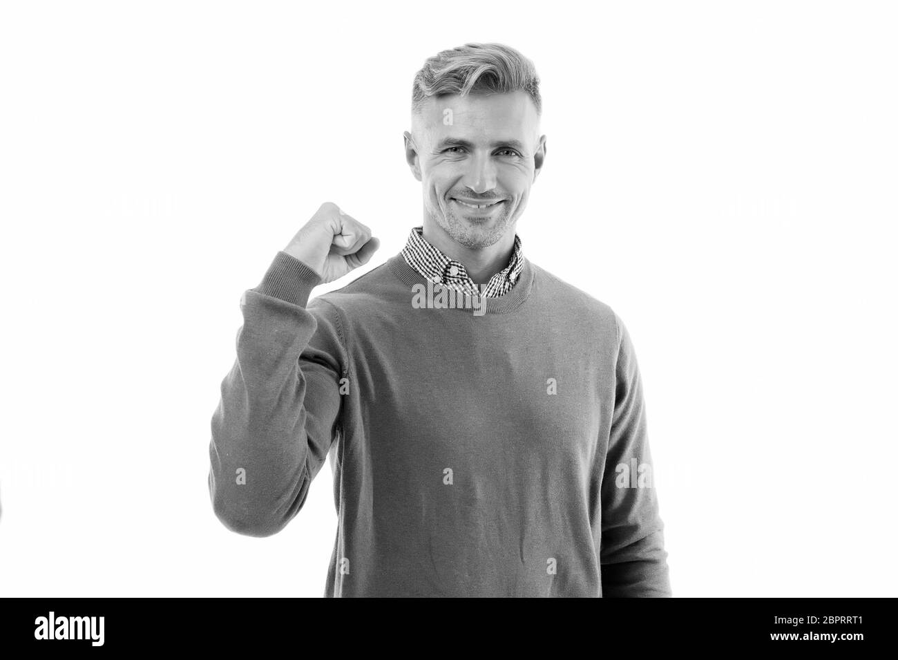 Confidence is power. Confident man isolated on white. Handsome guy flex ...