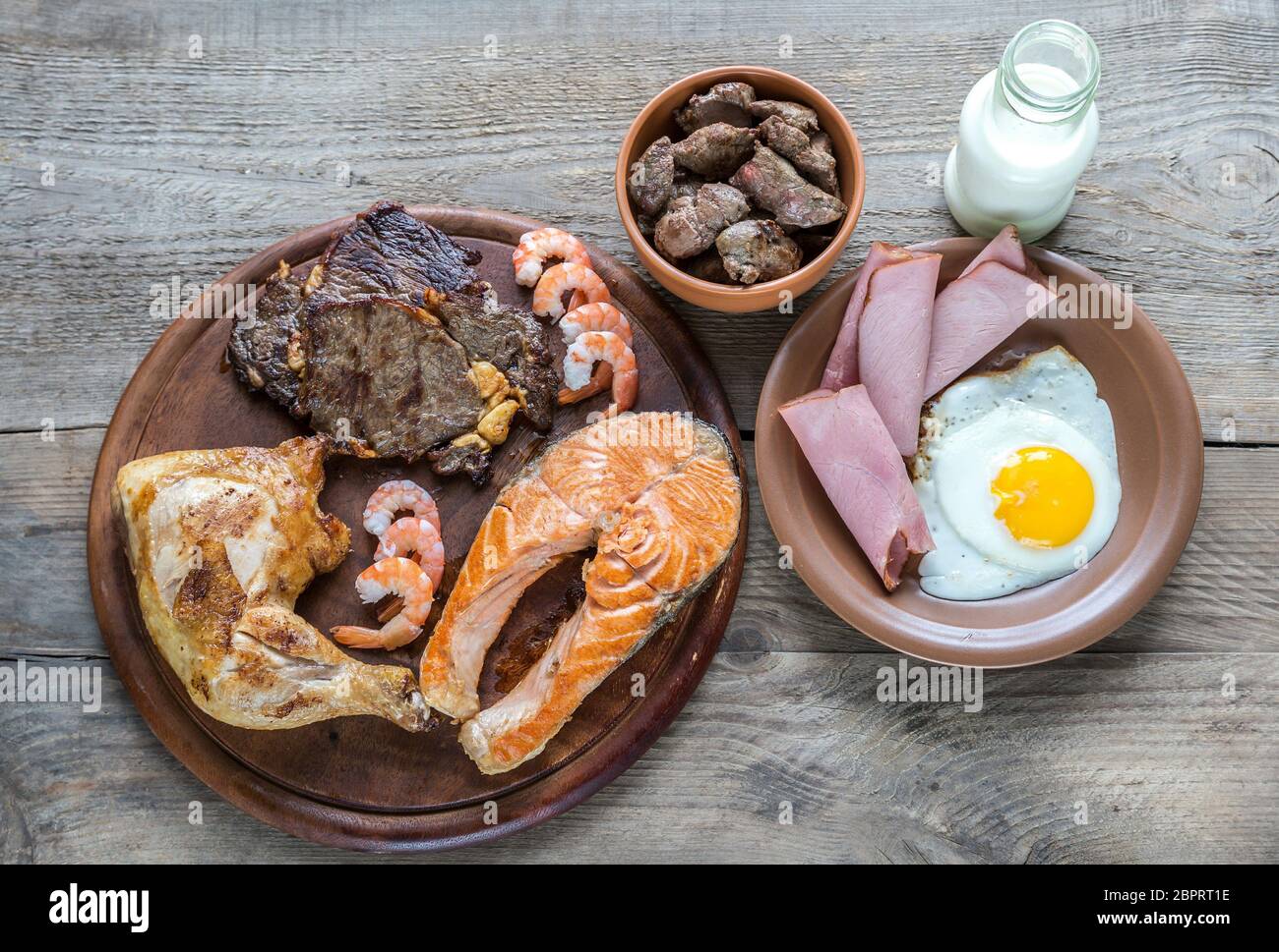 Protein diet:cooked products Stock Photo - Alamy