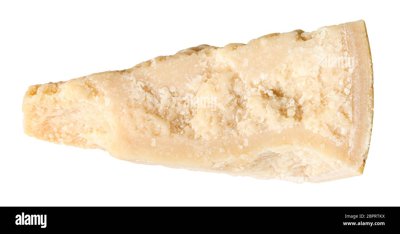 top view of piece of local italian Parmigiano Reggiano (Parmesan) hard ...