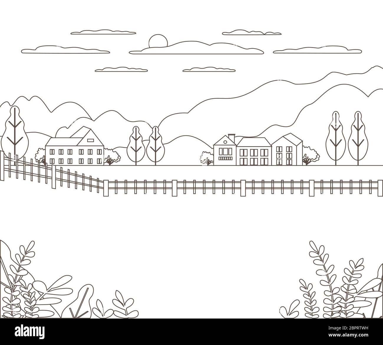 Silhouette illustration landscape village hi-res stock photography and ...