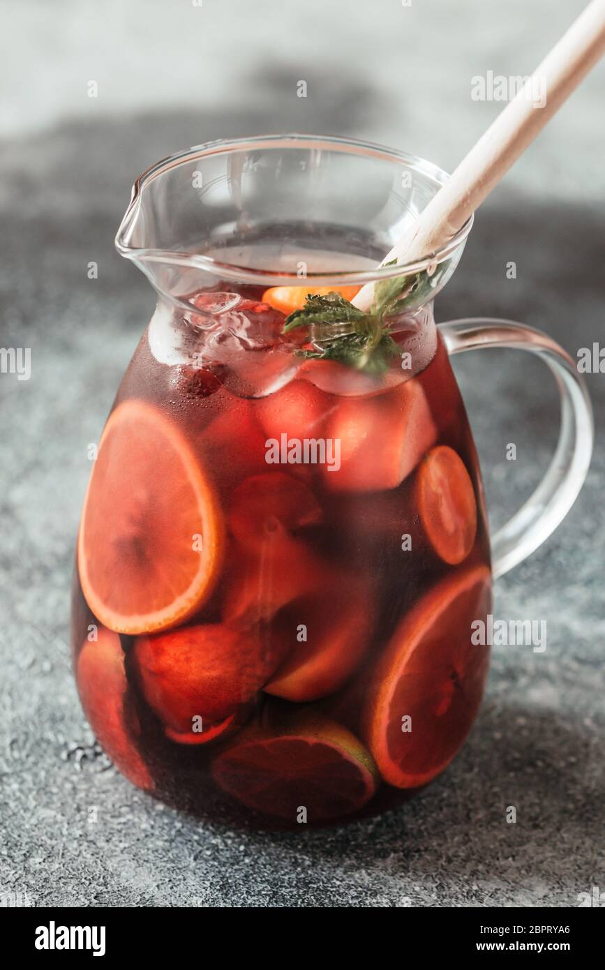 A pitcher of Spanish fruit Sangria Stock Photo - Alamy