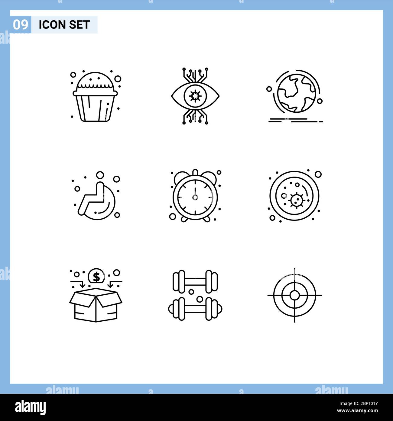 Outline Pack of 9 Universal Symbols of efficiency, wheel, eye, medical ...