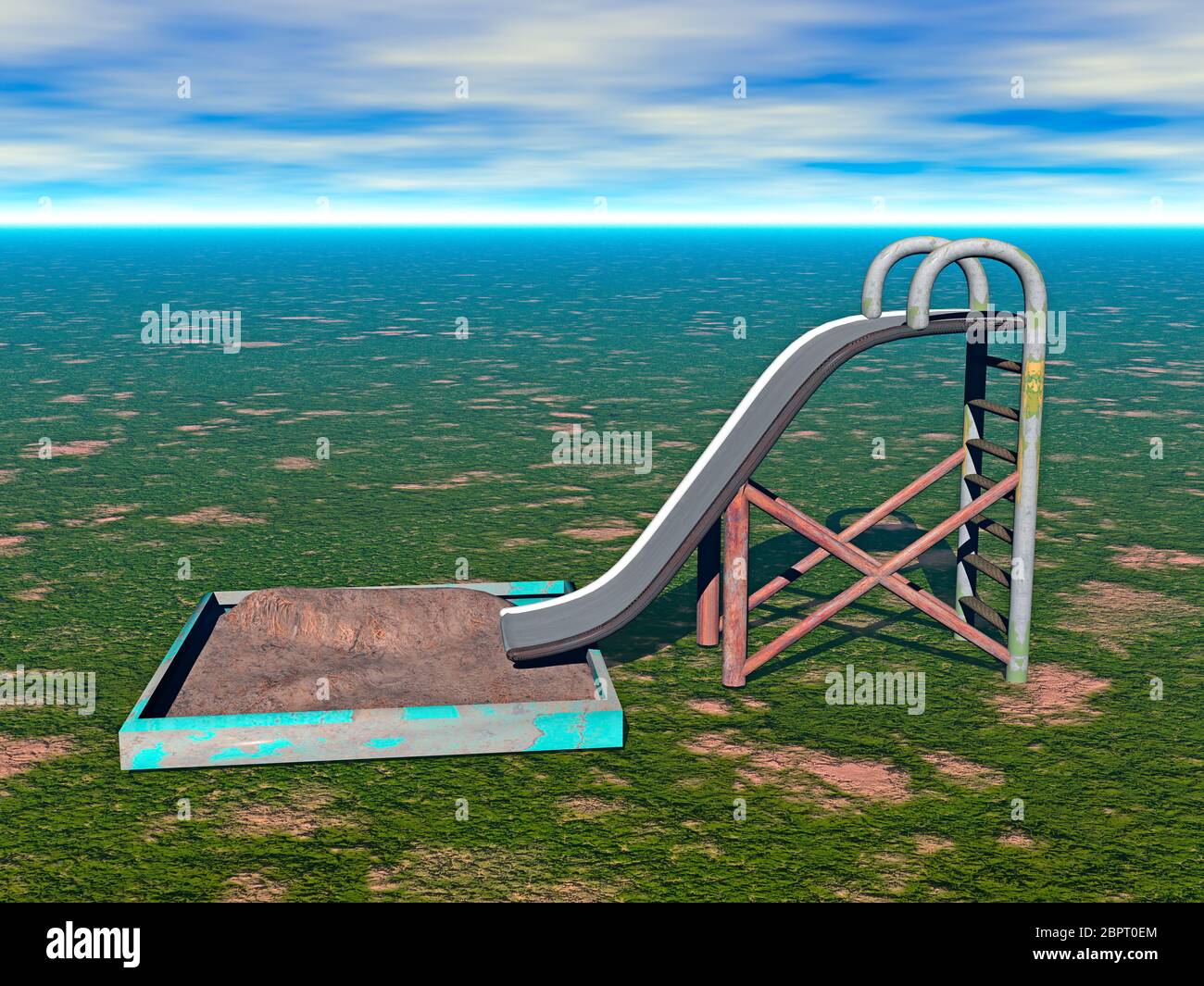 Children's slide with sandpit in the countryside 3D rendering Stock ...