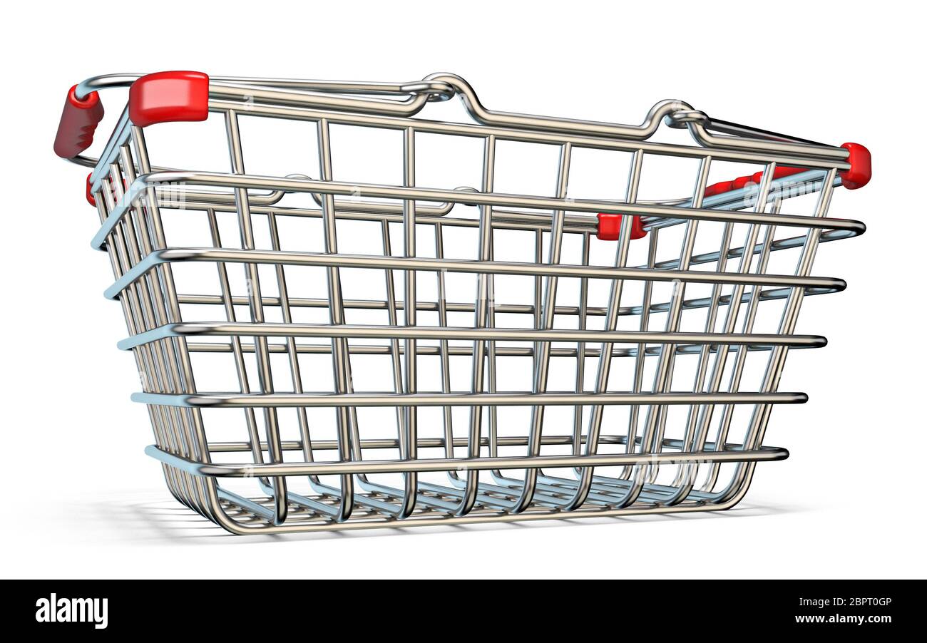 Steel shopping basket 3D render illustration isolated on white ...
