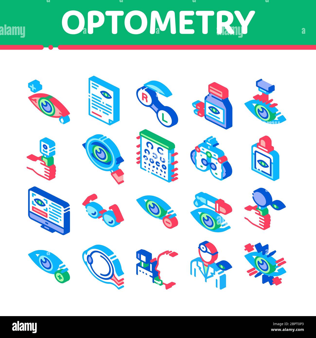 Optometry Medical Aid Isometric Icons Set Vector Stock Vector Image ...