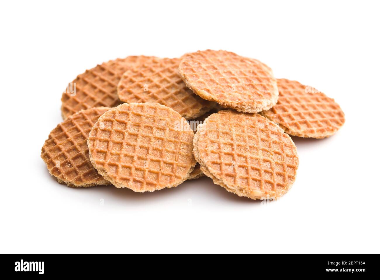 Sweet waffle biscuits isolated on white background. Dutch waffles with ...