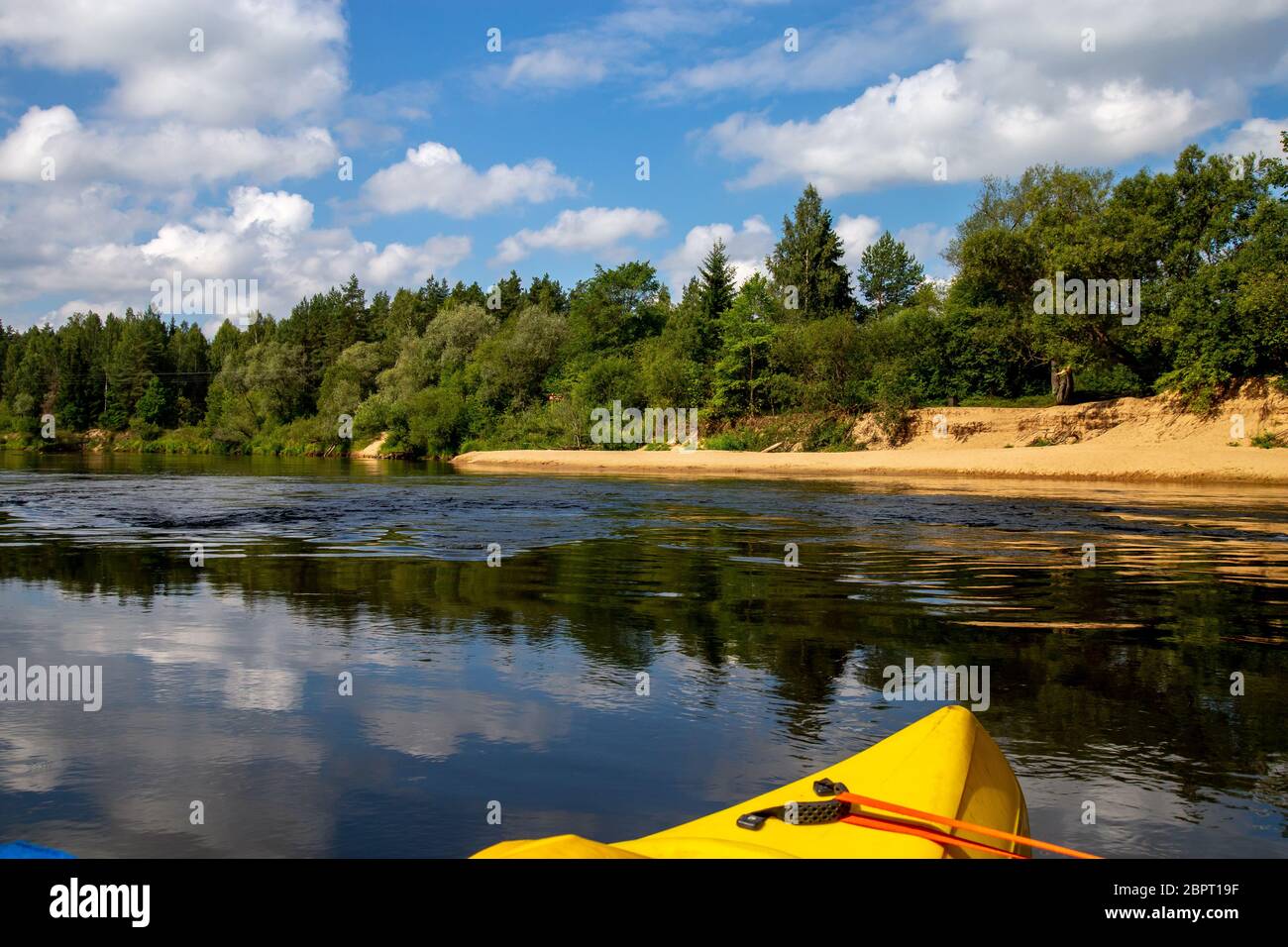 Kayak and canoe ride in river Gauja in Latvia. Boat ride by the river ...