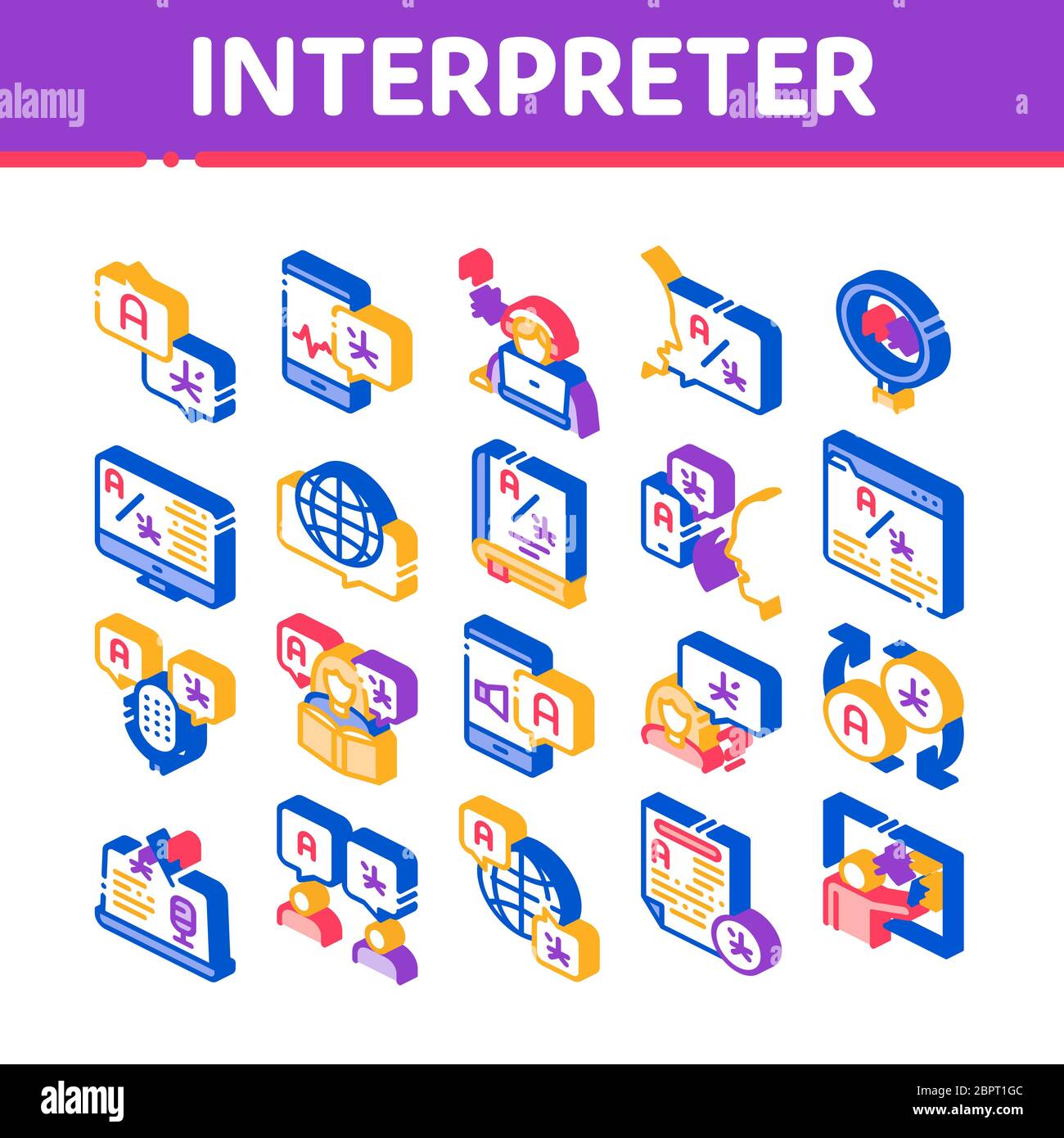 Interpreter Translator Isometric Icons Set Vector Stock Vector Image ...