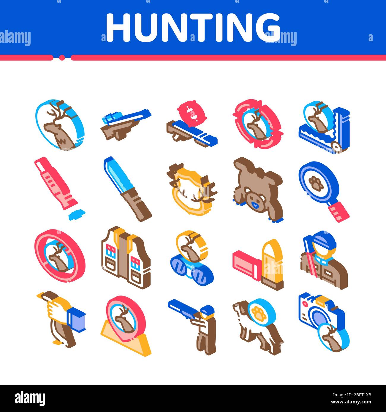 Hunting Equipment Isometric Icons Set Vector Stock Vector Image & Art ...