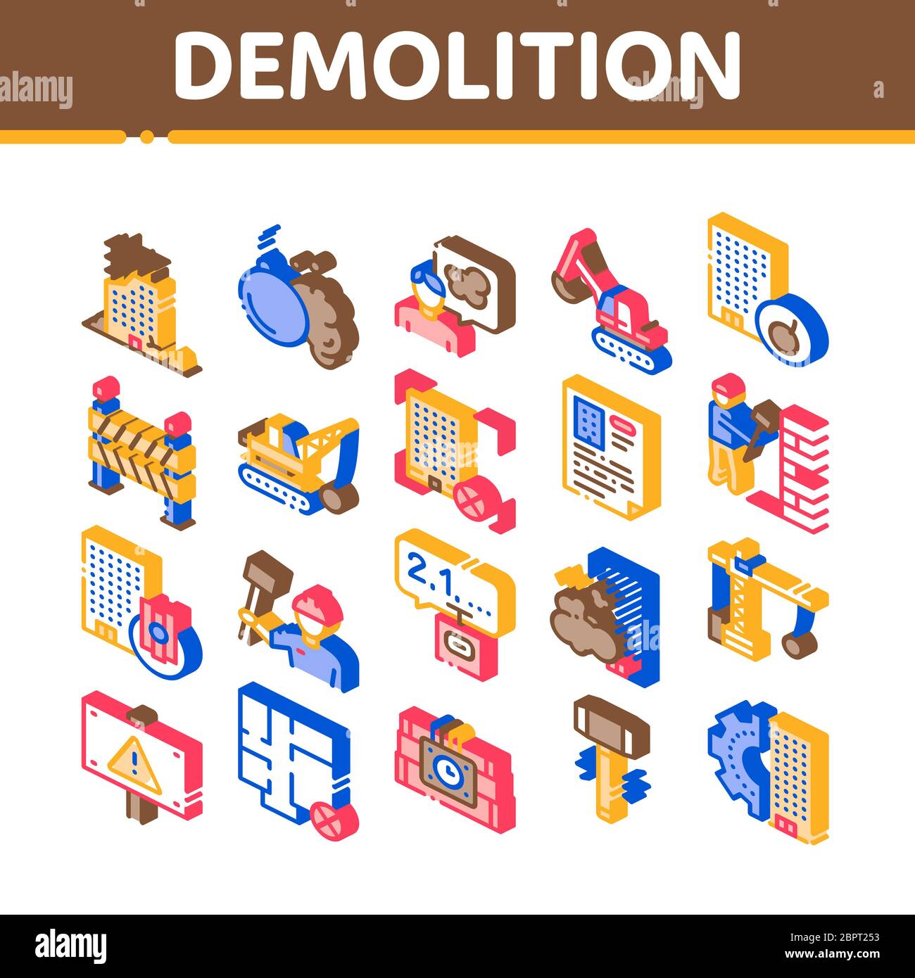 Demolition Building Isometric Icons Set Vector Stock Vector Image & Art ...