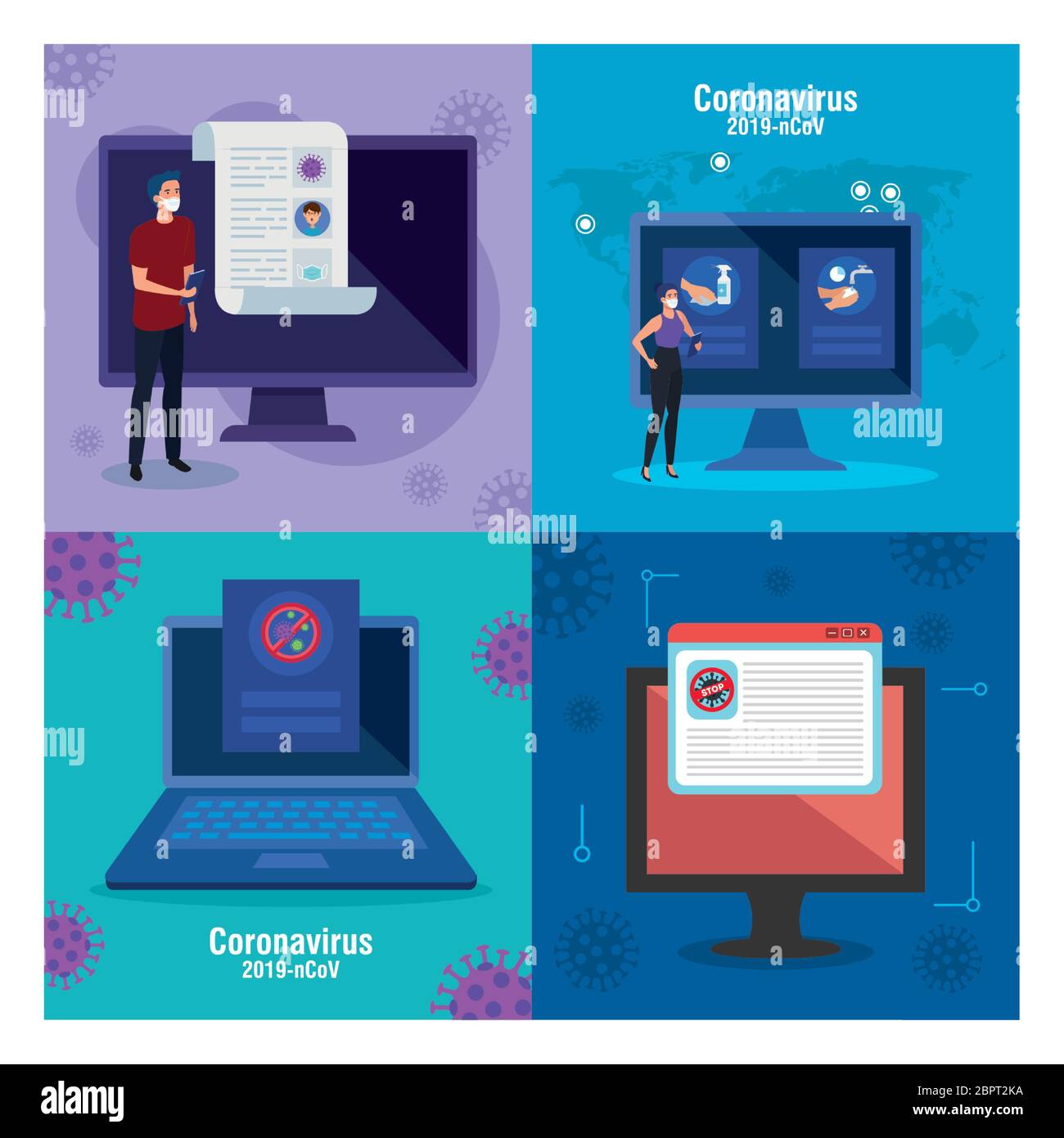 set banners of campaign of stop 2019 ncov online Stock Vector Image ...