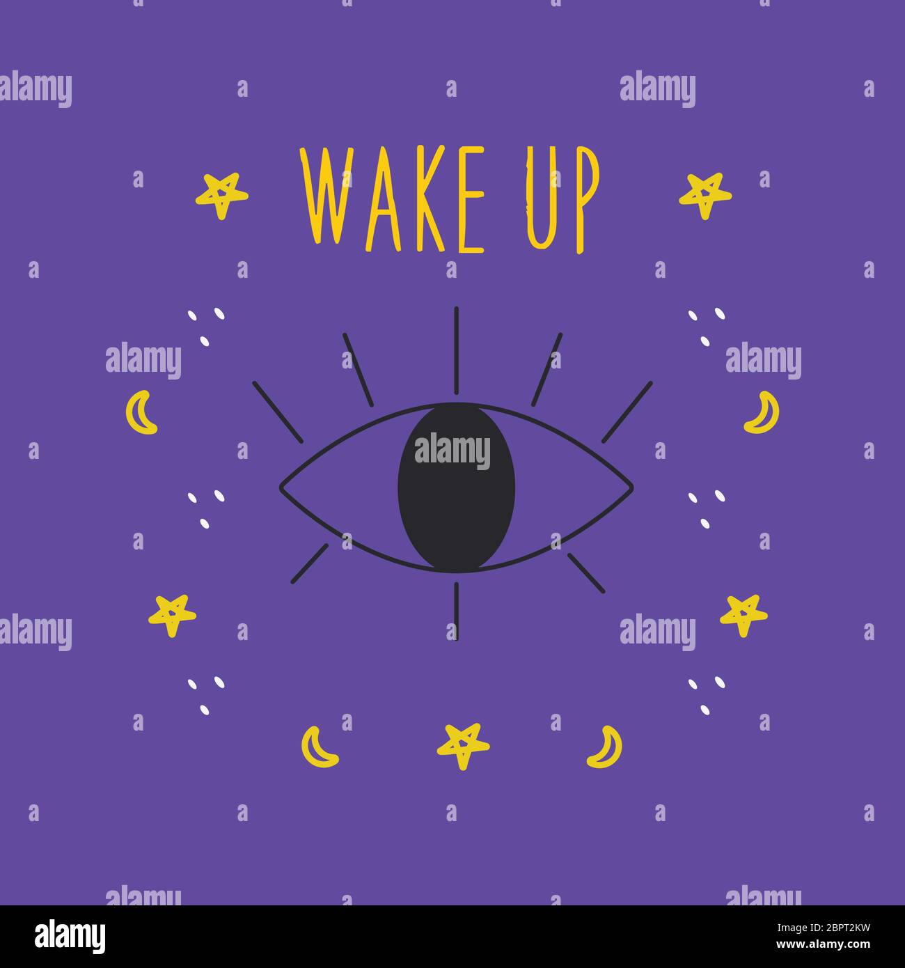 Blue background with the inscription wake up and open eye. Motivational ...