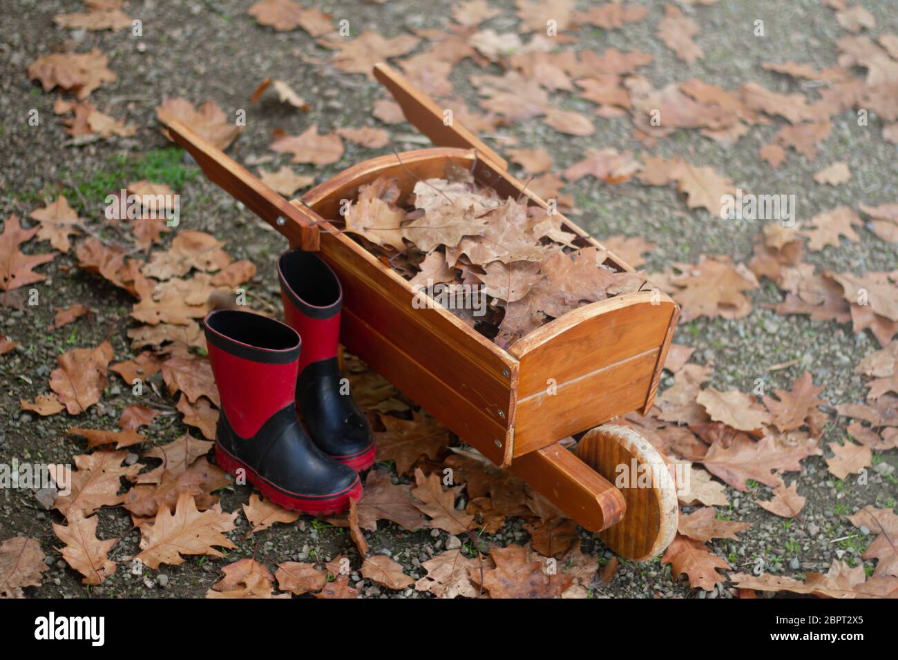 A small wooden wheelbarrow Stock Photo - Alamy