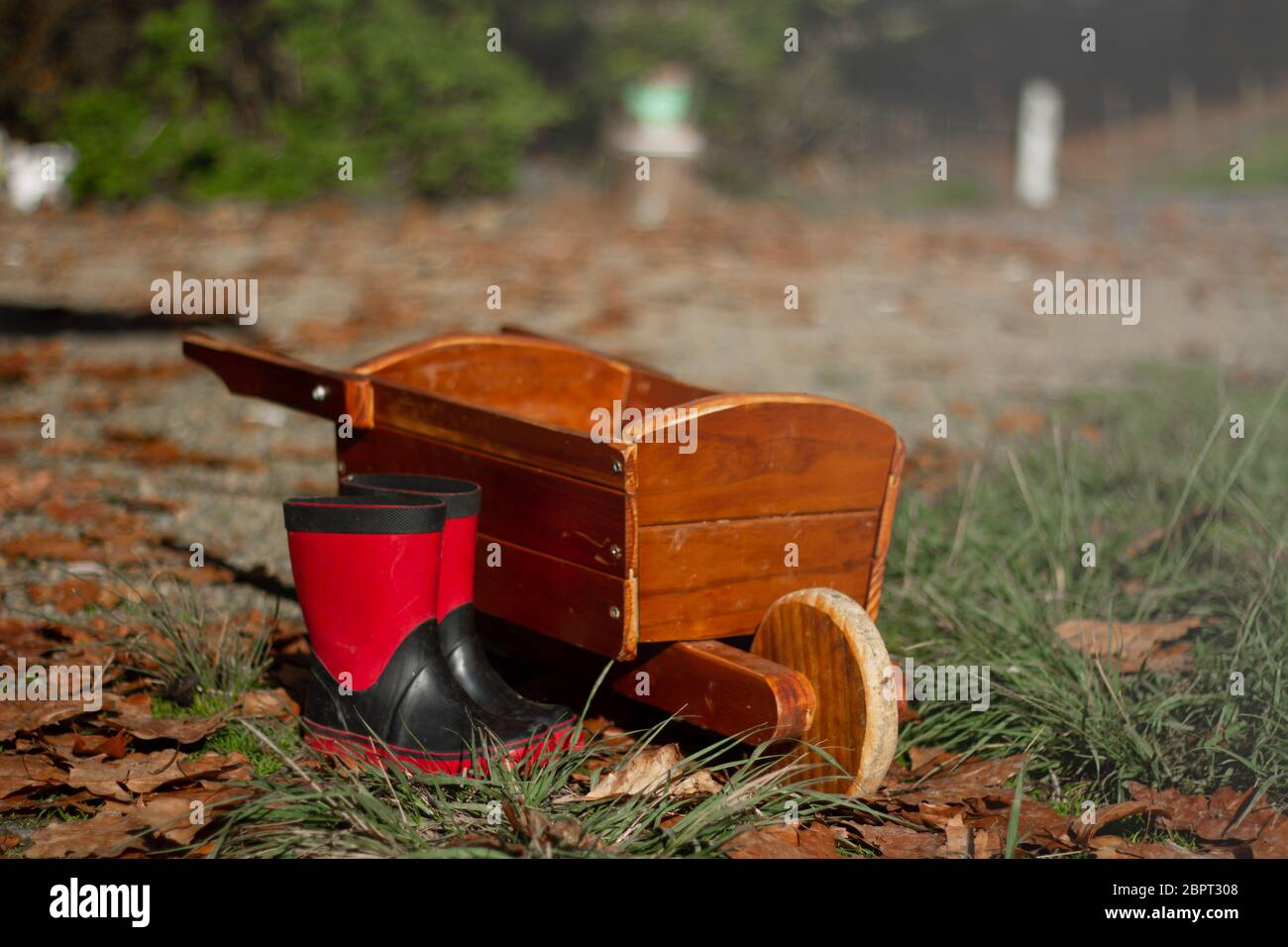 A small wooden wheelbarrow Stock Photo - Alamy