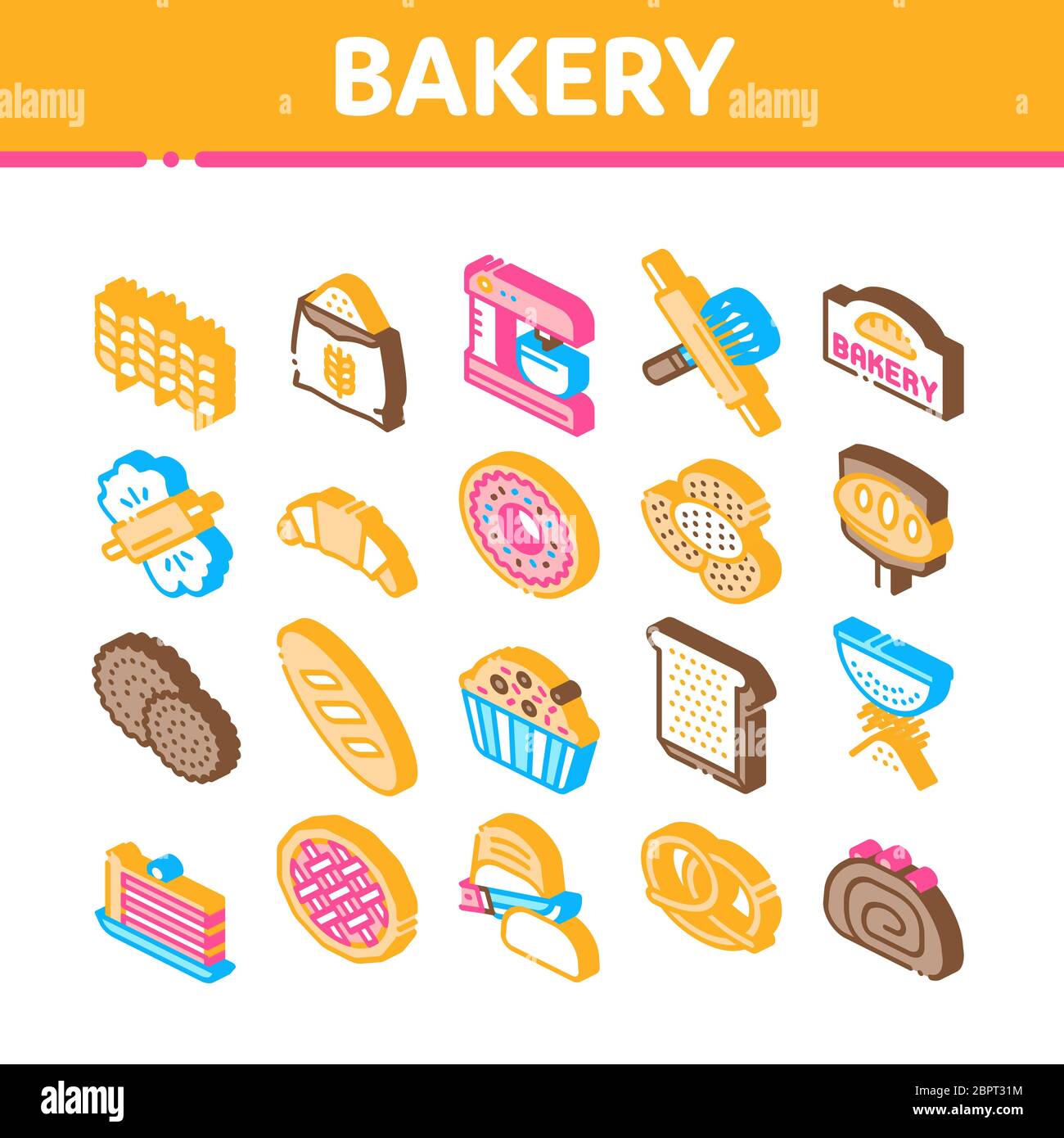 Bakery Tasty Food Isometric Icons Set Vector Stock Vector Image & Art ...
