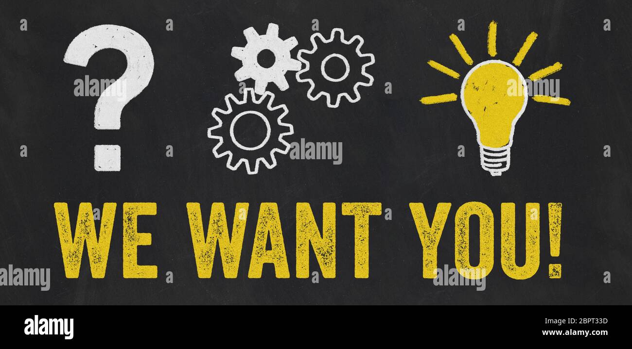 Question Mark, Gears, Light Bulb Concept - We want you Stock Photo - Alamy