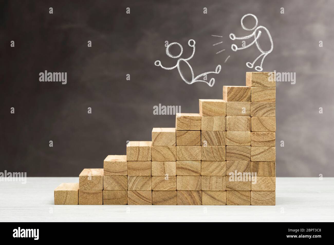 Concept of competition. Graphic with wooden steps on grey background ...