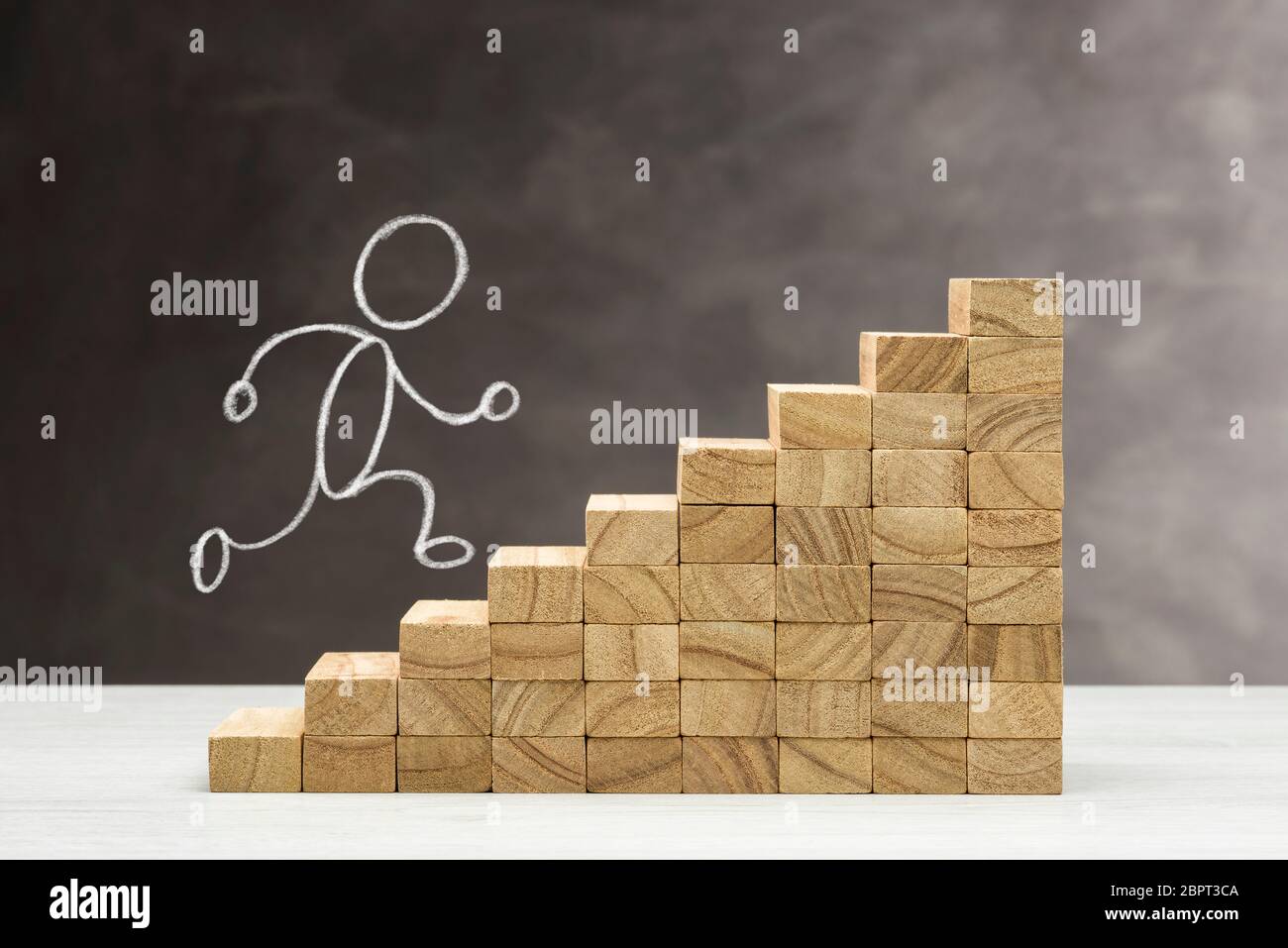 Concept of growth. Graphic with wooden steps on grey background, with ...