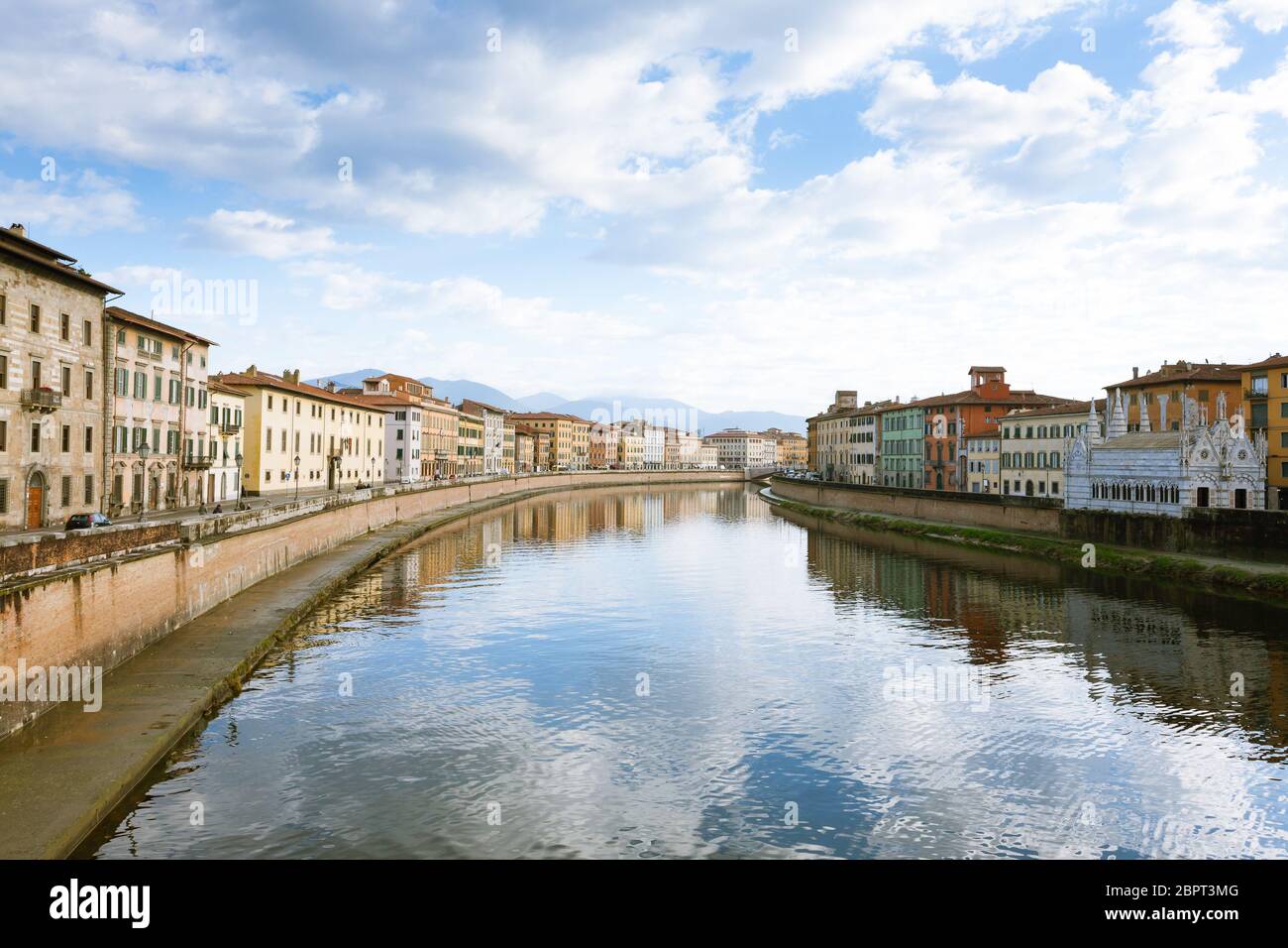 Pisa view. Buildings along Arno river. Italian landmark, Tuscany Stock ...