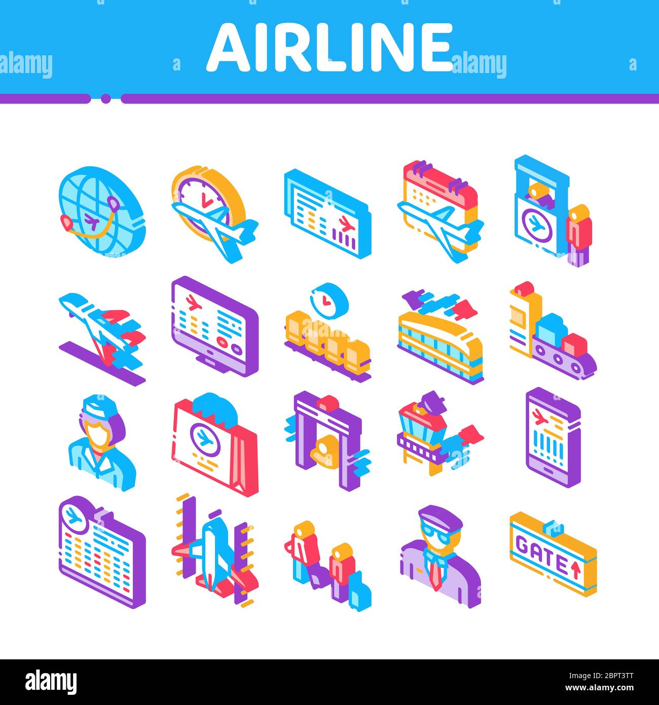 Airline And Airport Isometric Icons Set Vector Stock Vector Image & Art ...