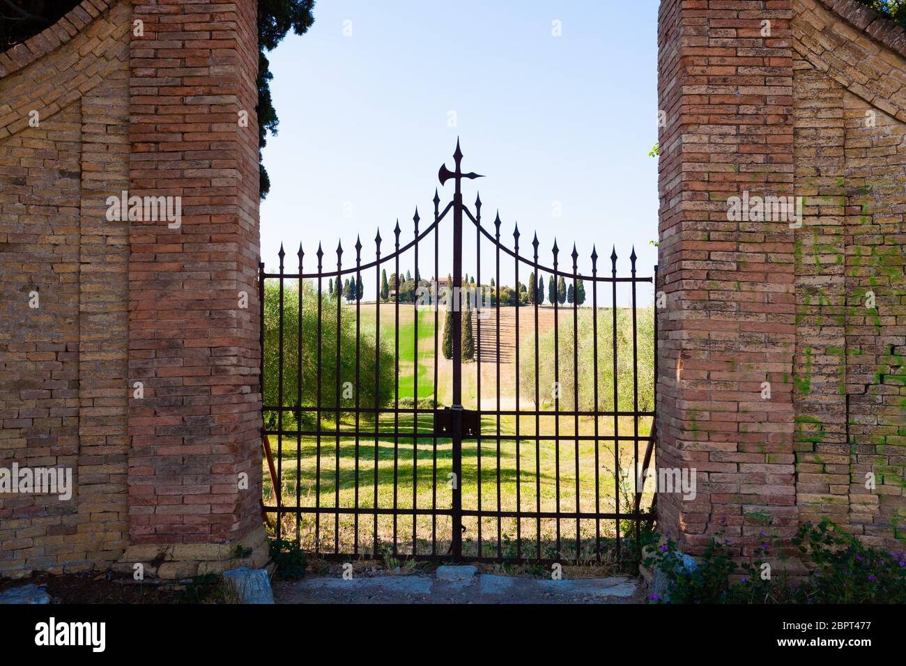 Entrance gate close up from tuscany hills. Movies landmark Stock Photo ...