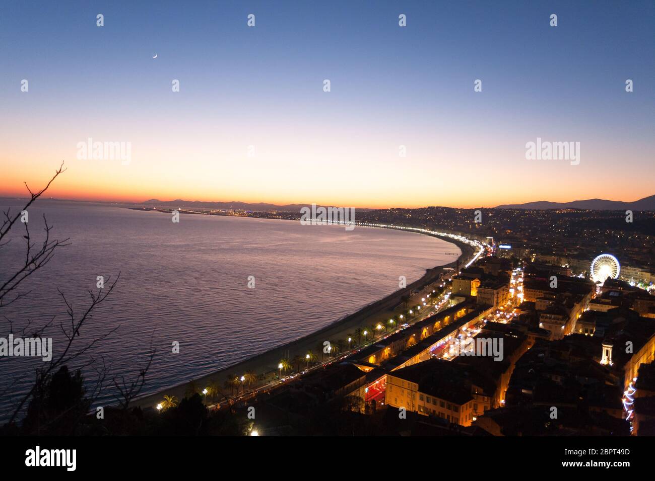 Nice beach night landscape, France. Nice beach and famous Walkway of ...