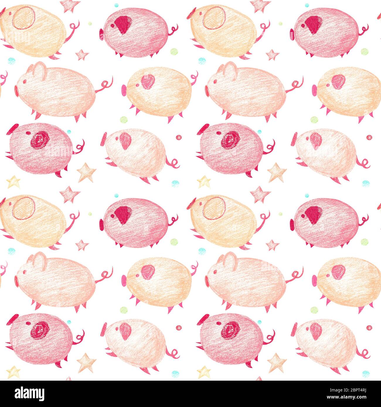 Funny seamless pattern with jumping piglets. Children's gentle pastel ...