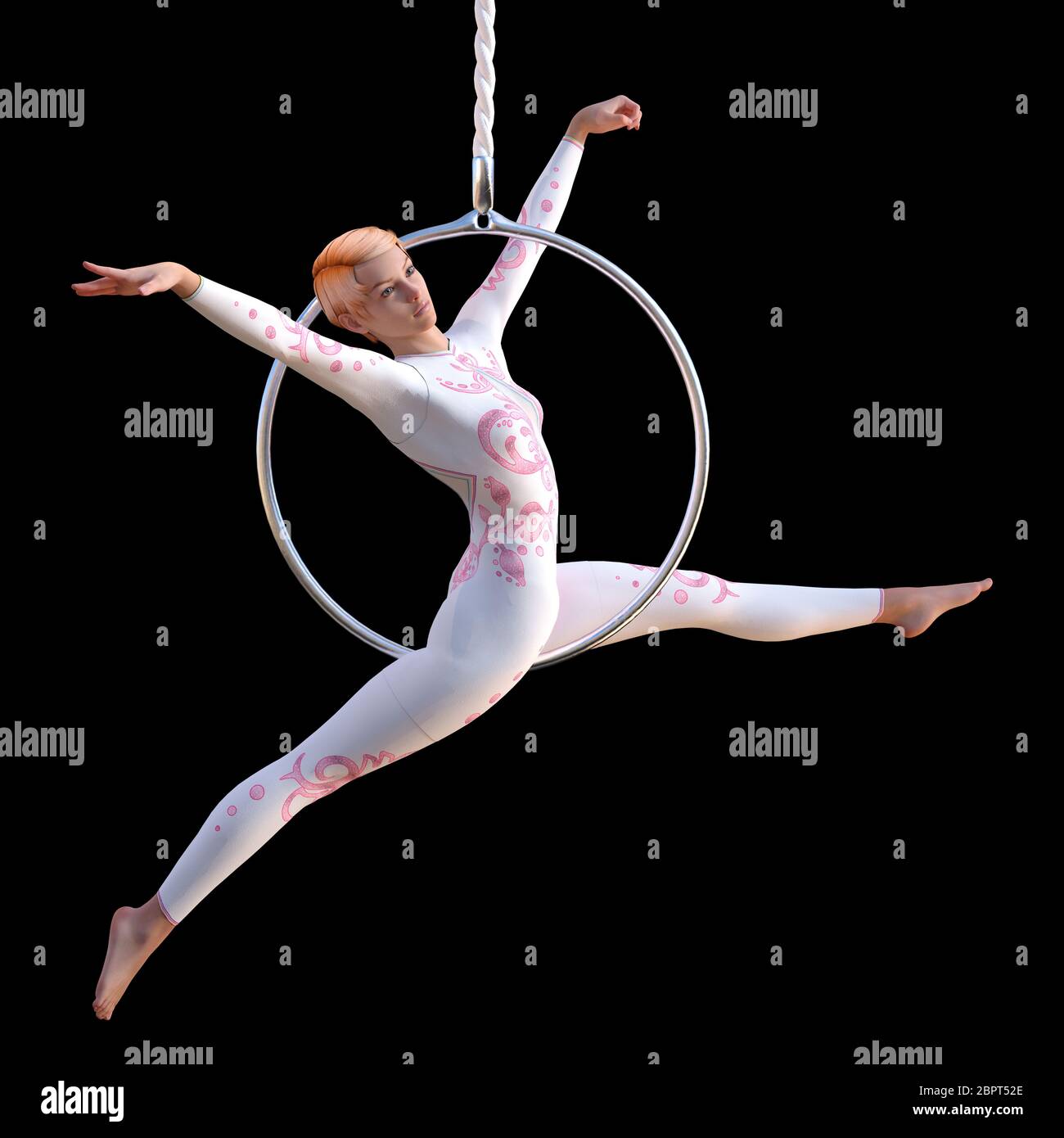 3D rendering of a female circus performer isolated on black background ...