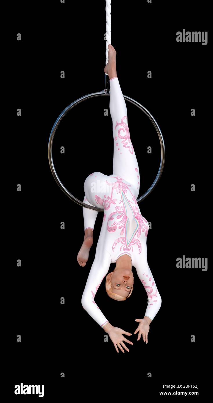 3D rendering of a female circus performer isolated on black background ...