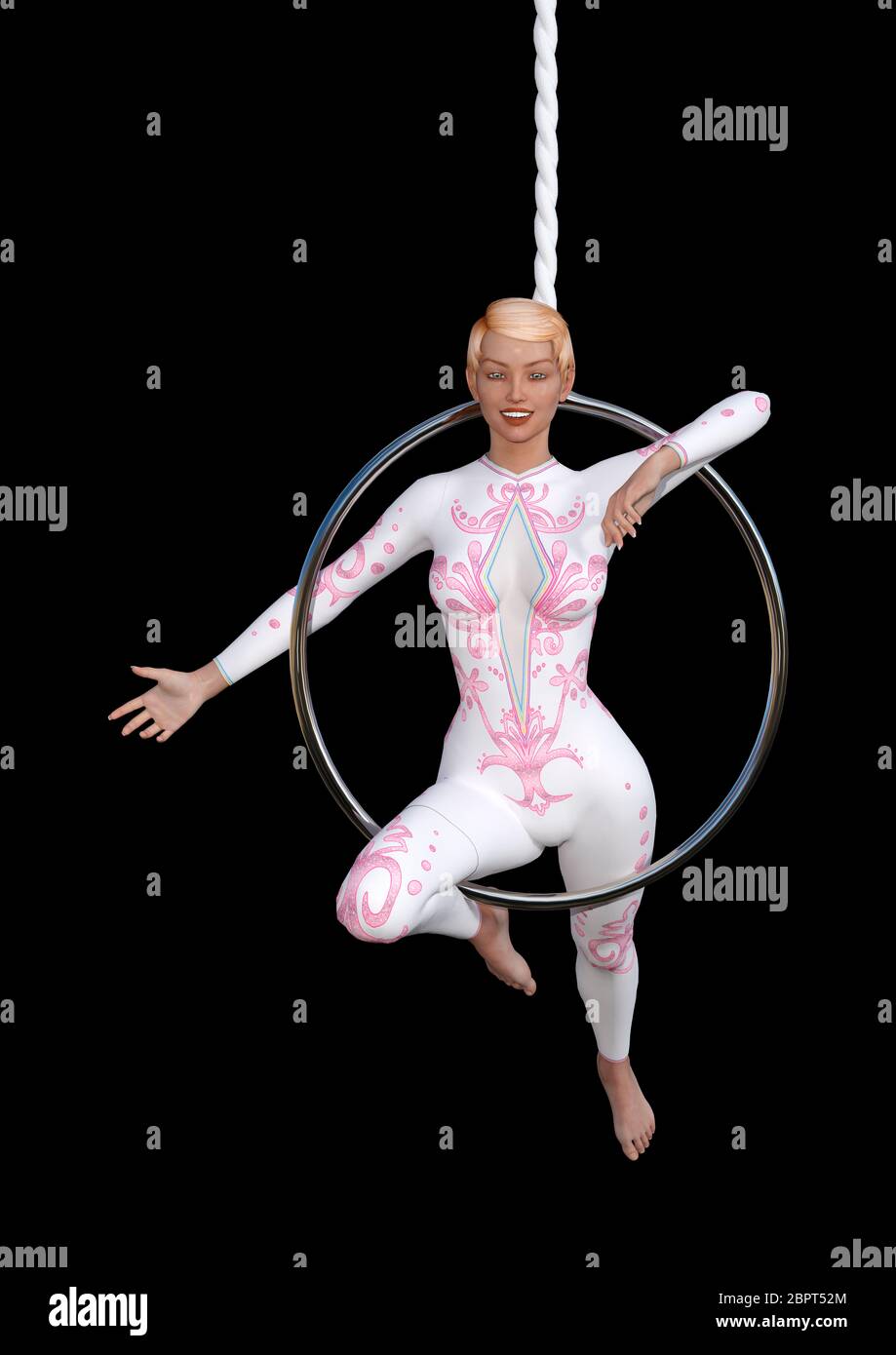 3D rendering of a female circus performer isolated on black background ...