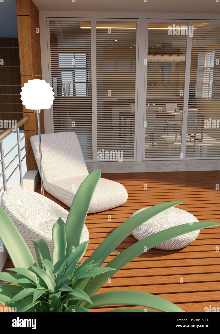 3D rendering of a modern terrace exterior outside Stock Photo - Alamy