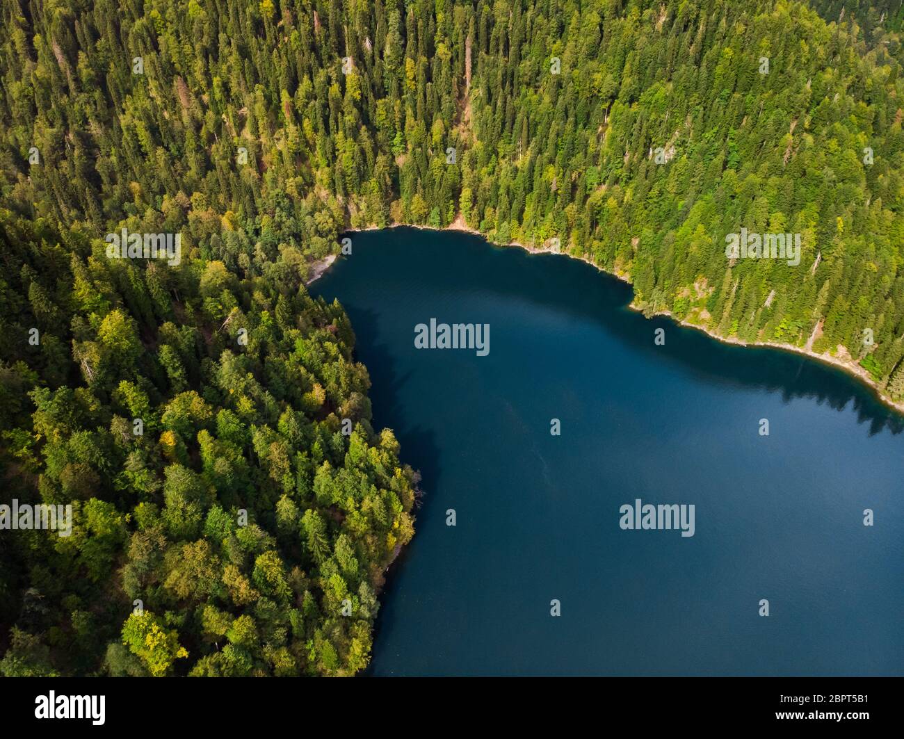 Aerial view of beautiful lake Ritsa. Reserve lake Abkhazia. Shot on ...