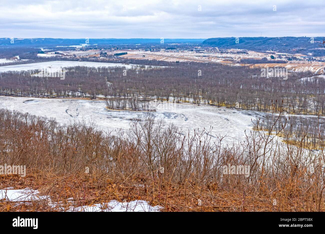 Frozen Wisconsin River in Winter from its Bluffs in Wyalusing State ...