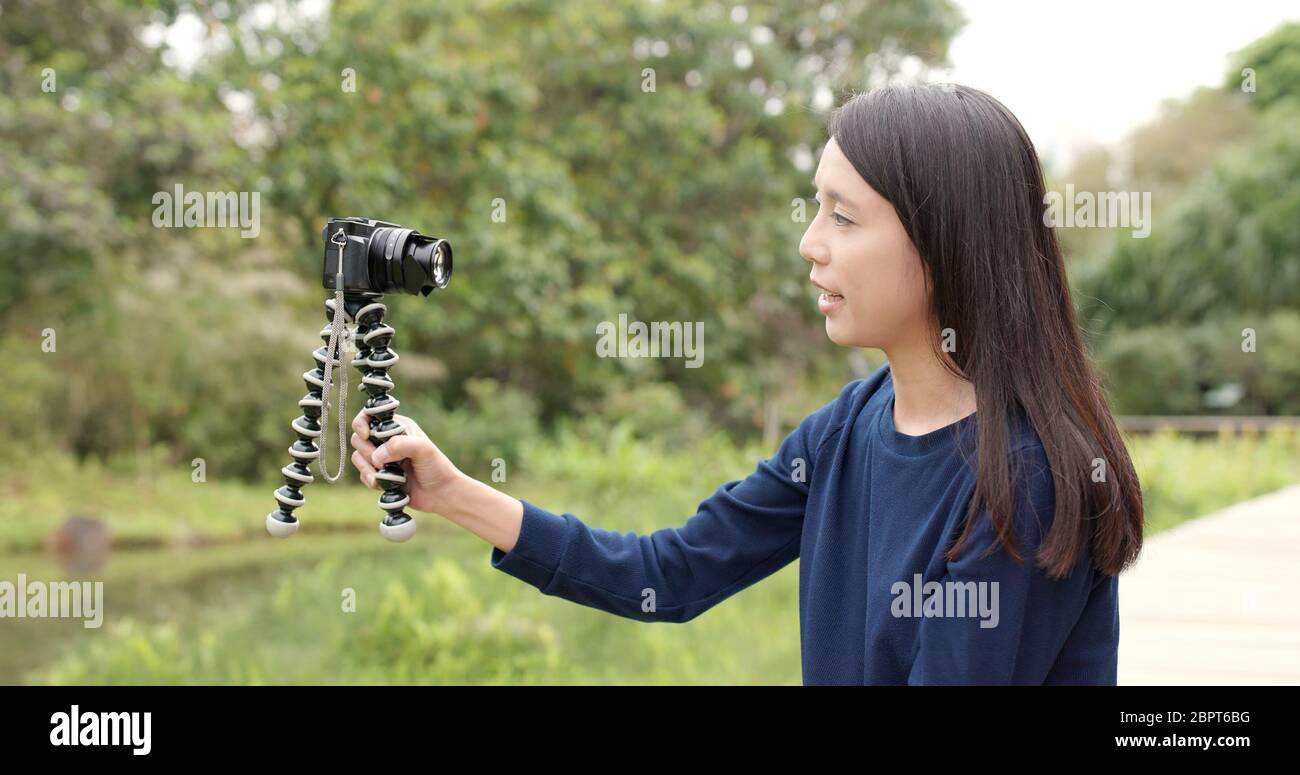 Women shooting video for vlog hi-res stock photography and images - Alamy