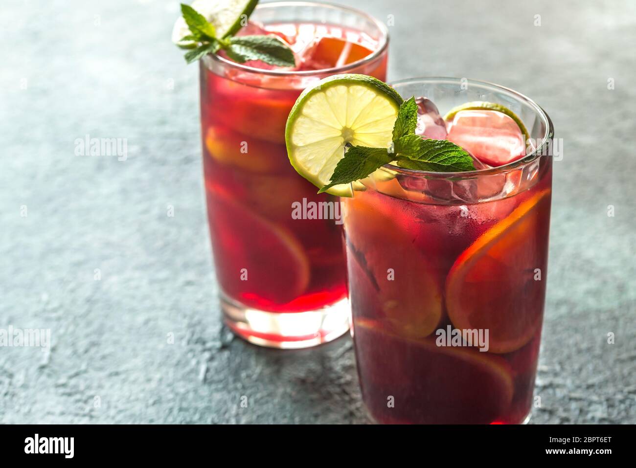 Two glasses with Spanish fruit Sangria Stock Photo - Alamy