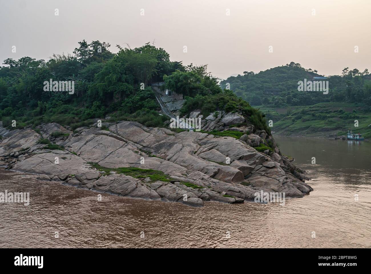 Chongqing, China - May 8, 2010: Evening light on Yangtze River. Black ...