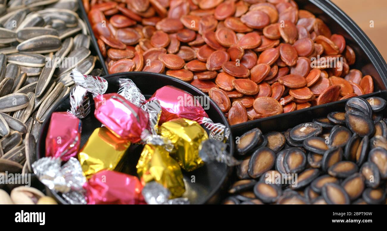 Traditional Lunar new year snack tray Stock Photo - Alamy